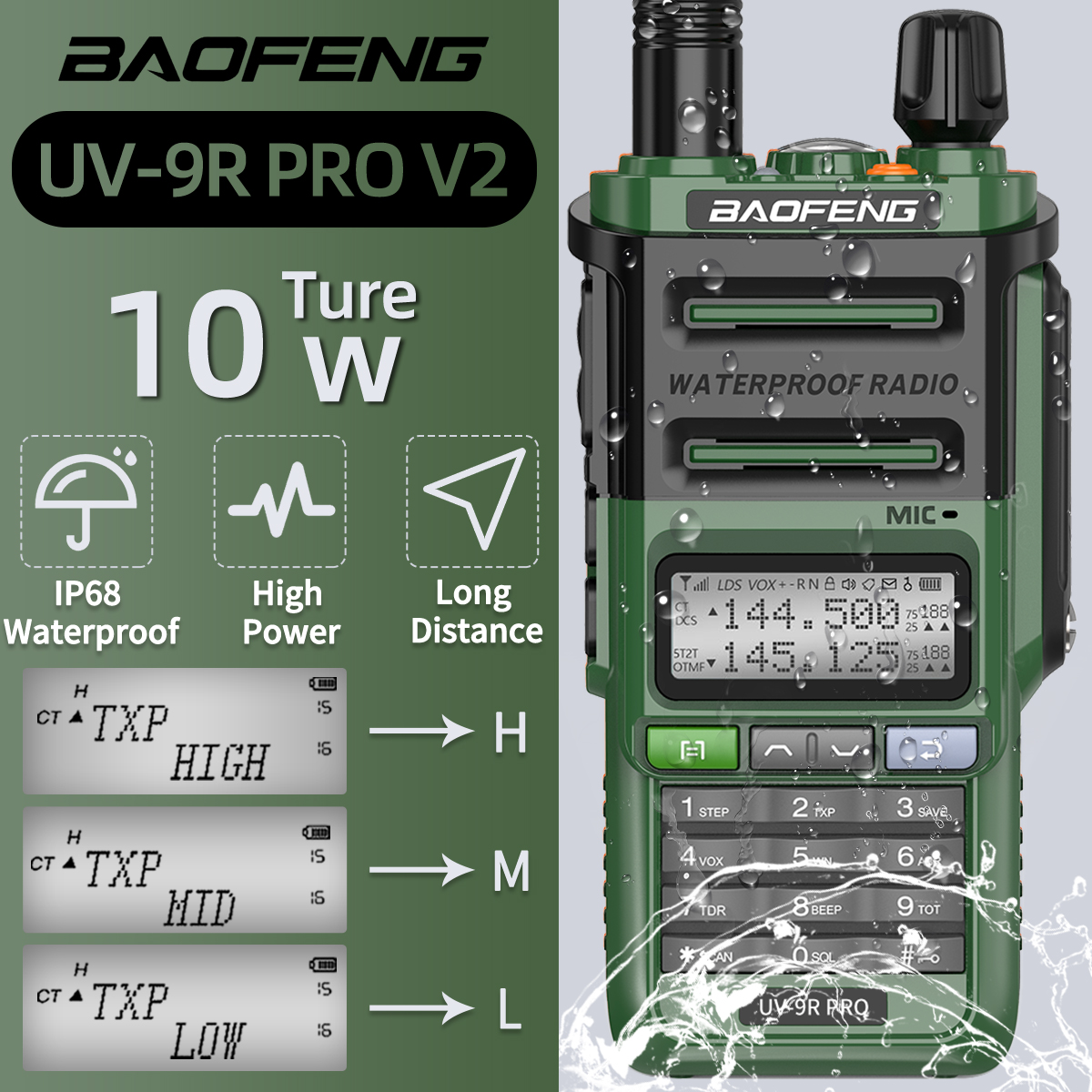 Dual Band 10W True Baofeng UV-9R Pro Waterproof Two-way Radios - ALAFONE