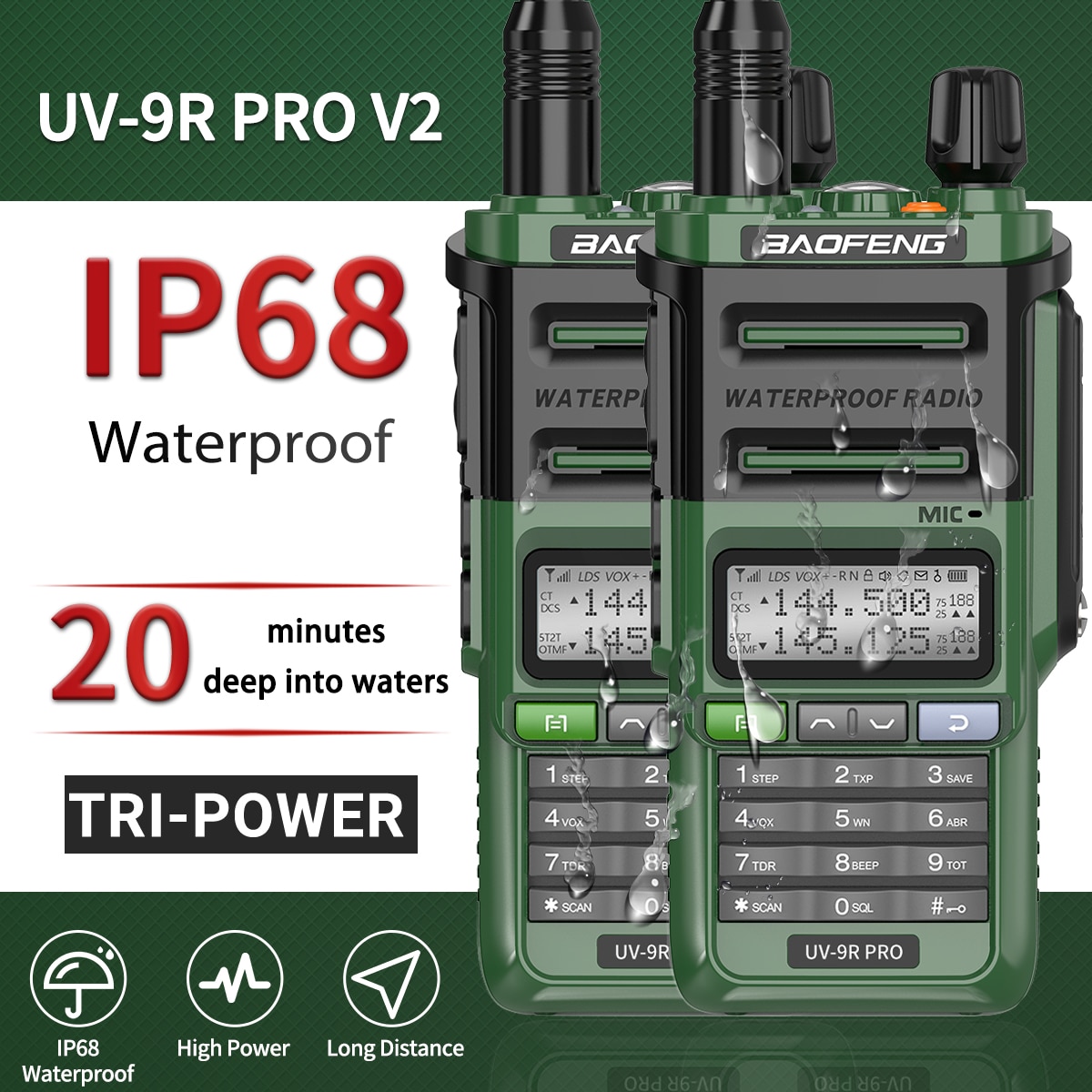 2023 NEW Arrival 2PCS Baofeng UV-9R PRO V2 Two way Radios - ALAFONE