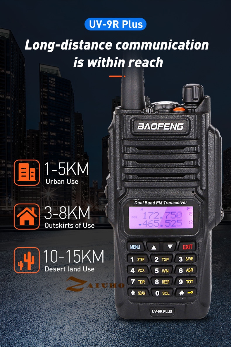 2023 Smart Analogue 10W Baofeng UV9R Plus Dual Band Waterproof Walkie Talkie - ALAFONE