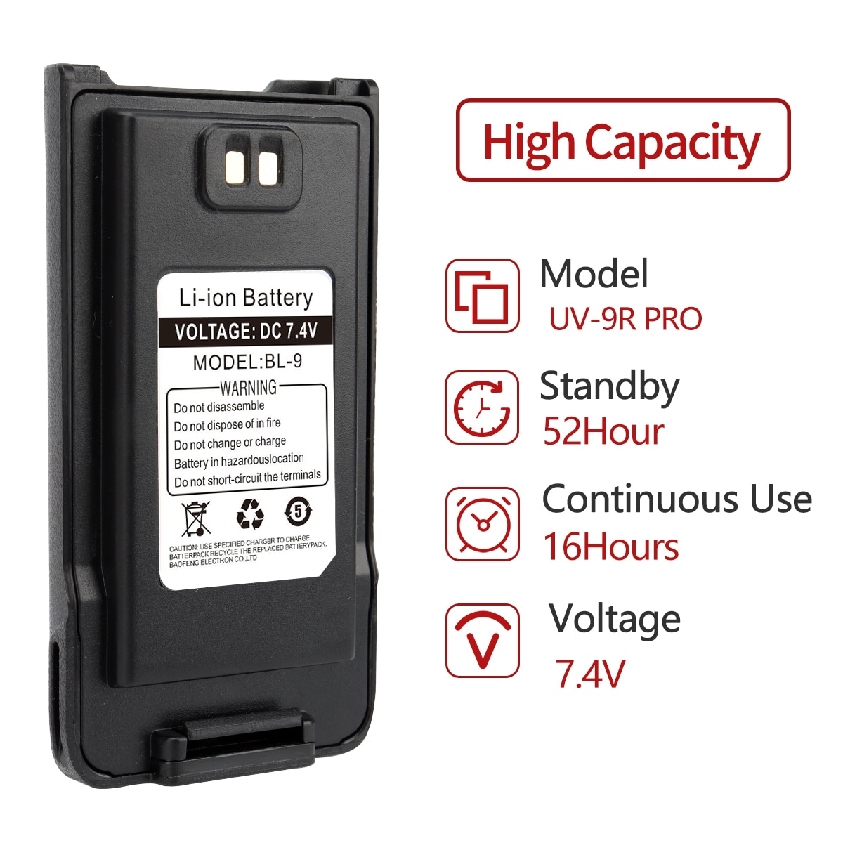 Baofeng UV-9R Pro Battery for Pofung UV9R Plus UV-XR Radios - ALAFONE