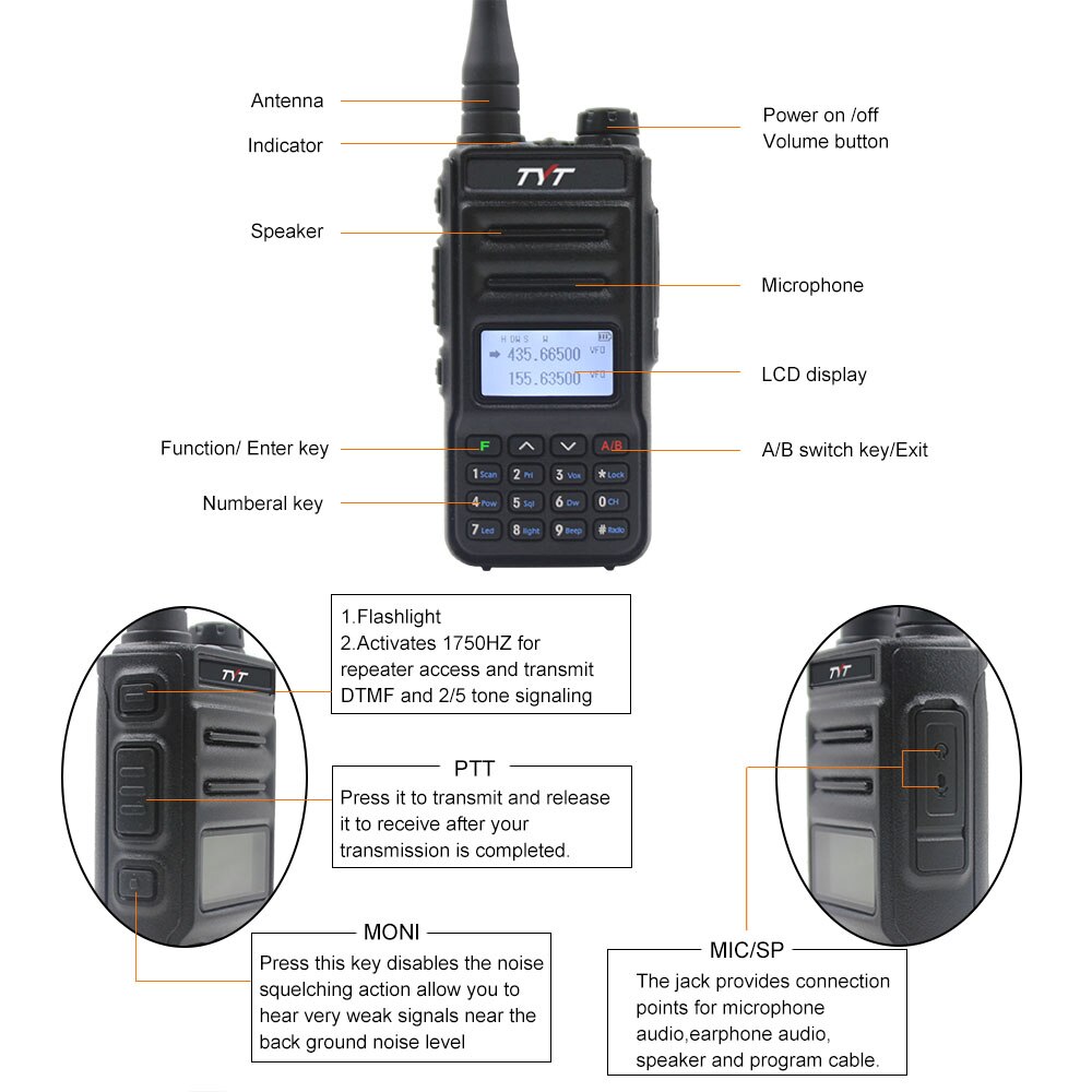 TYT UV88 Dual Band Walkie Talkie TYT TH-UV88 Tri-Power 200CH Scrambler ...