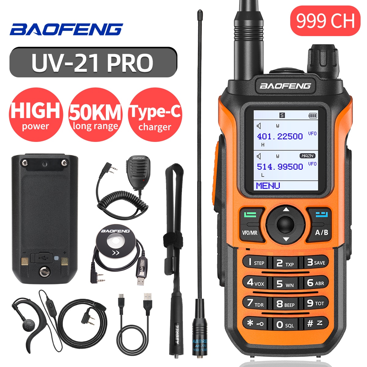 Baofeng UV-21 Pro 10W Walkie Talkie Long Range Portable Ham Radios Type-c Amateur Two-Way Radio ...