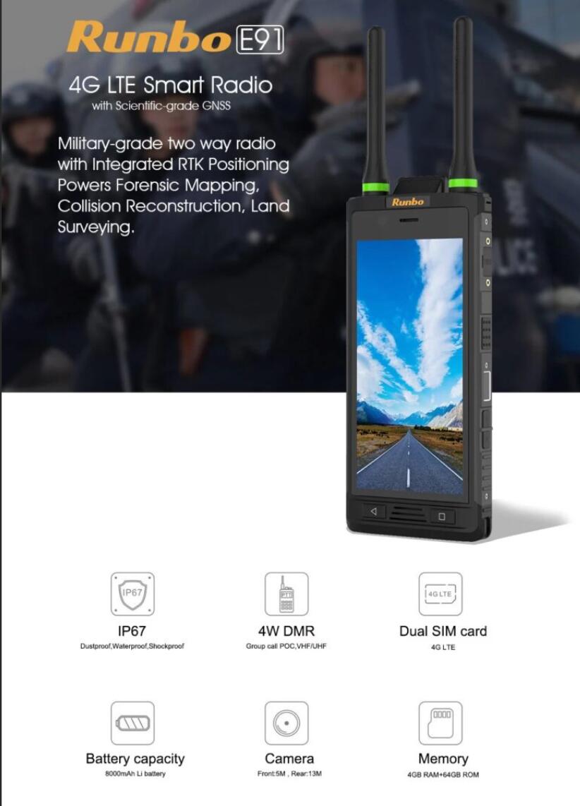 Runbo E91 UHF VHF Dual Band DMR Rugged Smartphone GNSS RTK Receiver ...