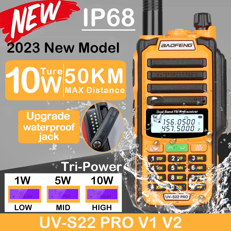 2023 2pcs/lot Baofeng UV S22 PRO V2 V1 IP68 Waterproof True 10W Power Walkie Talkie Type-C ...