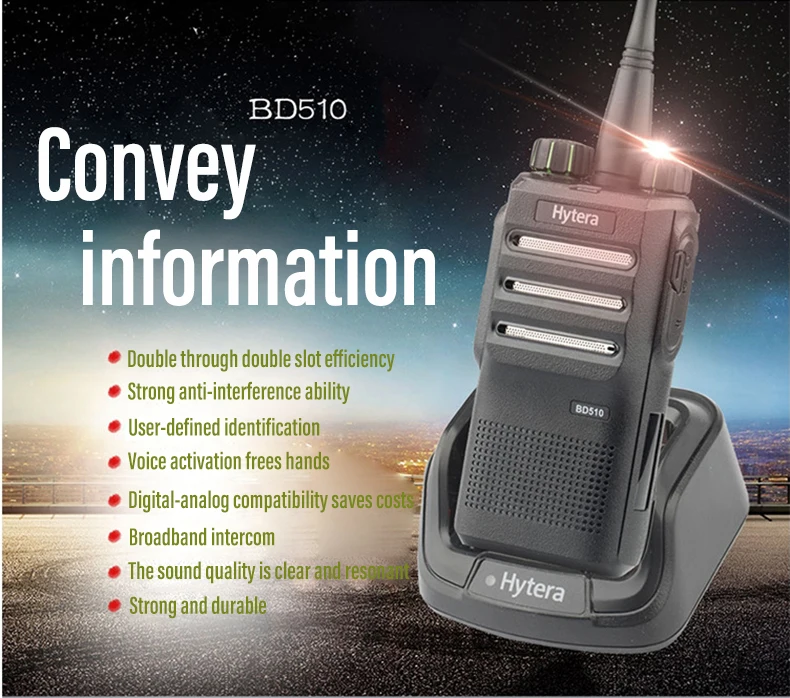 Hytera BD510 Double Time Slot VOX Wide Band IP54 Waterproof Dustproof and Shockproof Digital ...