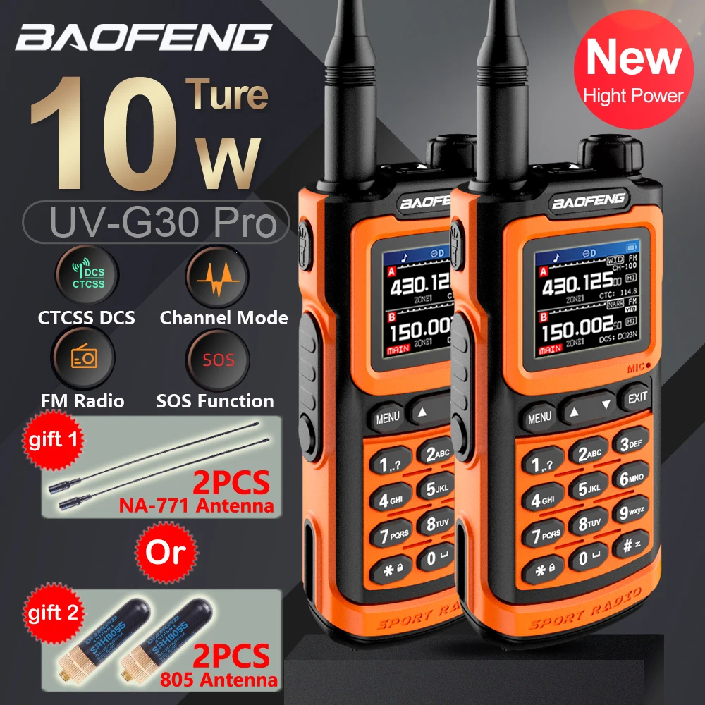 2Pack Baofeng UV-G30 PRO V2 Portable High Power Walkie Talkie Long Range FM TYPE-C Two Way Radio ...