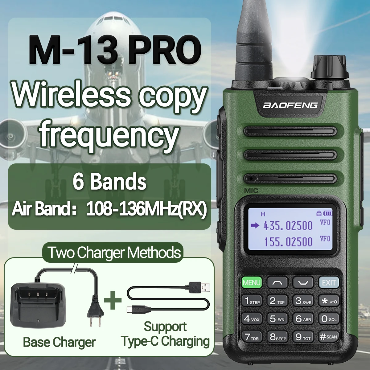 BaoFeng M-13 Pro AM FM Walkie Talkie Long Range Two Way Transceiver Ham ...