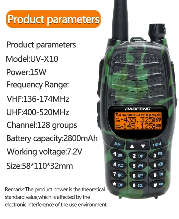 Baofeng UV-X10 15W Walkie Talkie Tri-power Dual Band Long Range 16 KM ...