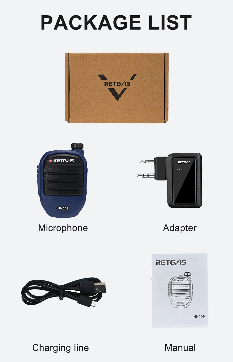 Retevis HK009 Wireless Bluetooth Speaker Microphone with Adapter PTT ...