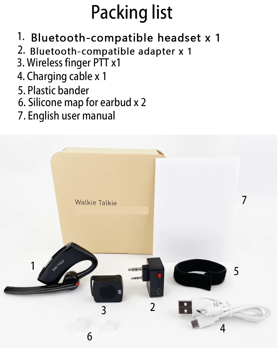 Bluetooth Earphone Finger PTT Wireless Headset For ICOM V82 V85 F3000 ...