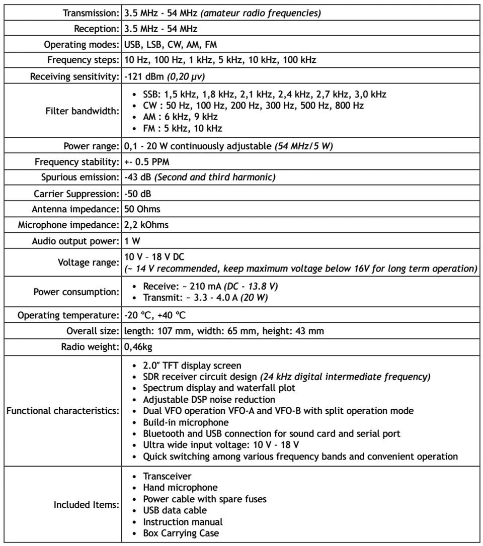 FX-4CR-2 Third Generation SDR HF Transceiver with 1-20W Continuously Adjustable Power Range ...