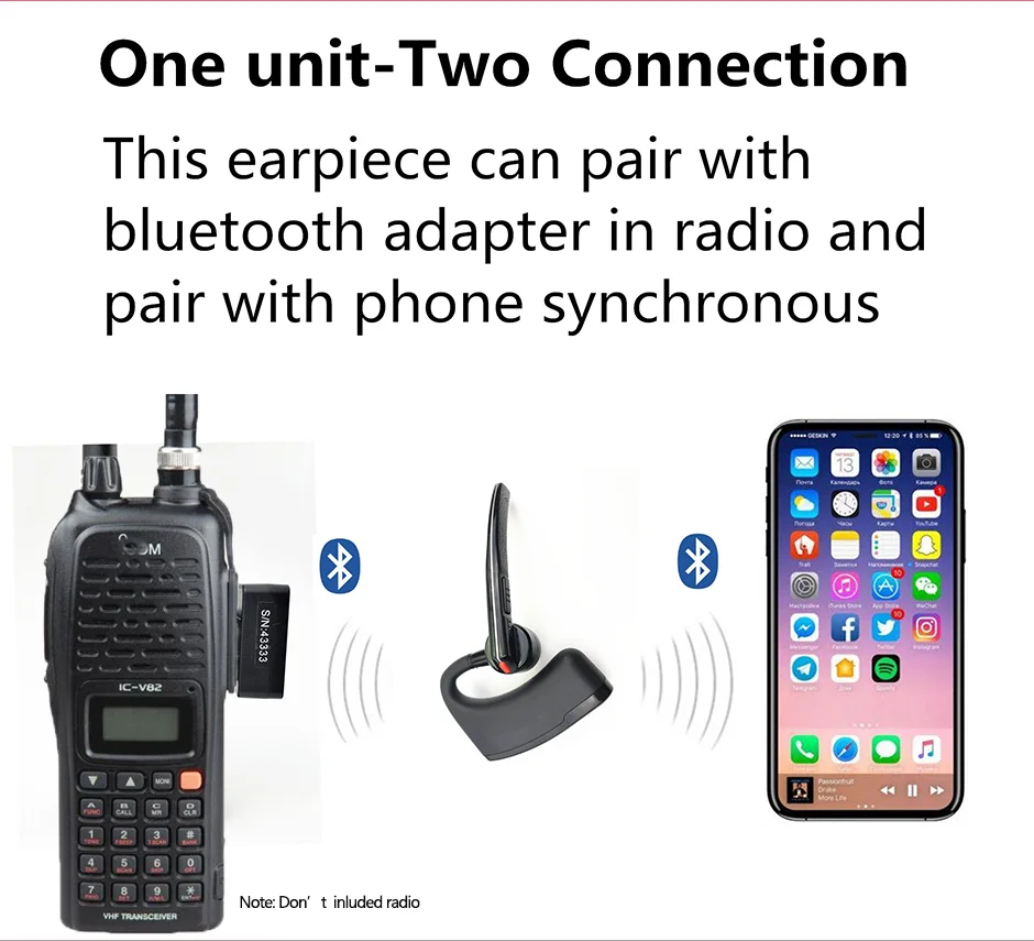 Bluetooth Earphone Finger PTT Wireless Headset For ICOM V82 V85 F3000 ...