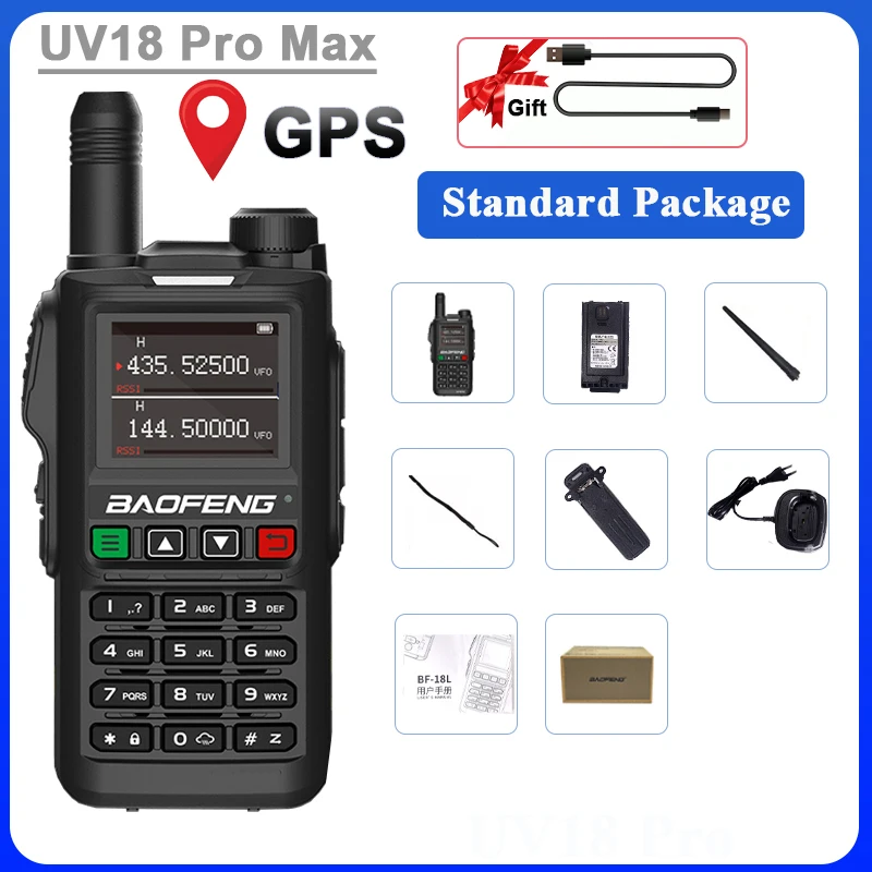 Baofeng UV18 Pro Max Walkie Talkie Six-Band GPS AM FM Wireless Frequency Copy 1.77 inch LED and ...