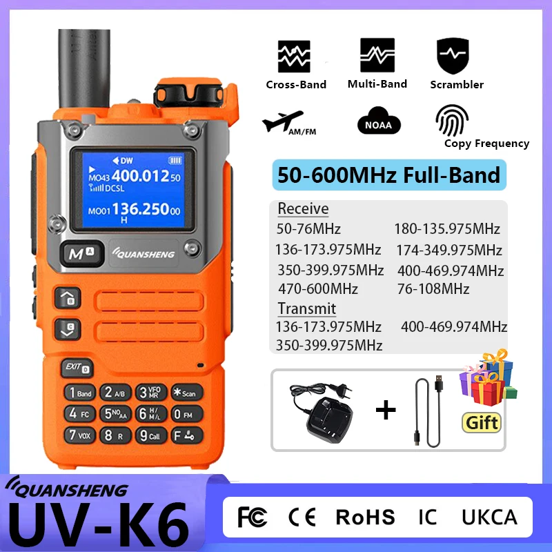 Orange UV K6 Quansheng Walkie Talkie 5W Air Band USB Type-C UHF VHF ...