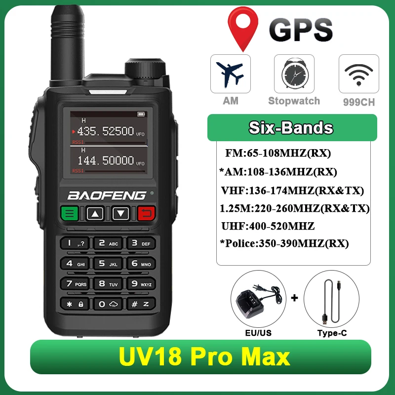 Baofeng UV18 Pro Max Walkie Talkie Six-Band GPS AM FM Wireless ...