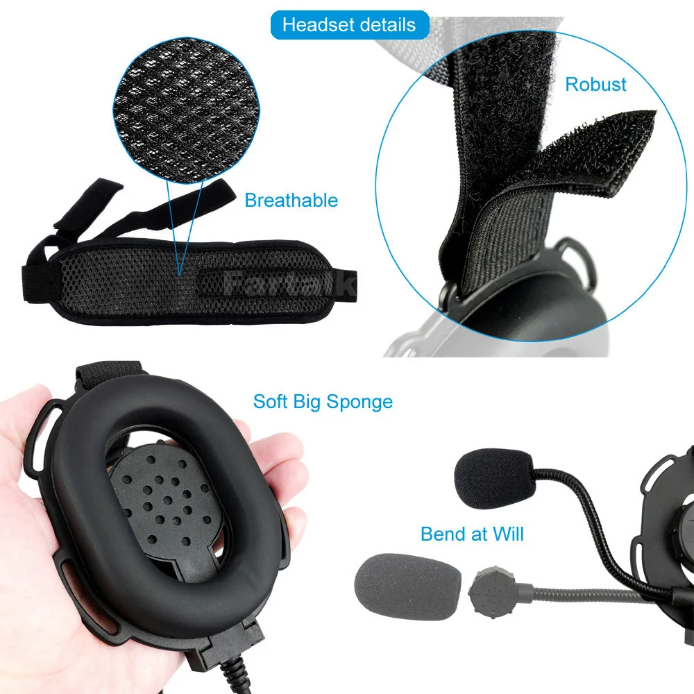 FT03 Tactical Headset U94 PTT for Baofeng BF-A58 UV-9R Plus BF-9700 GT ...