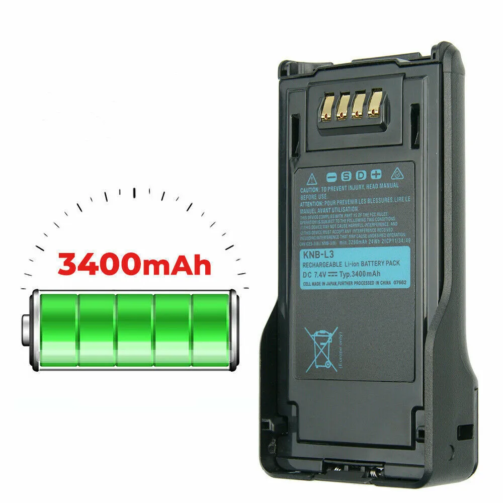 Walkie Talkie 3400mAh KNB-L3 Li-ion Replacement Battery For Kenwood NX ...
