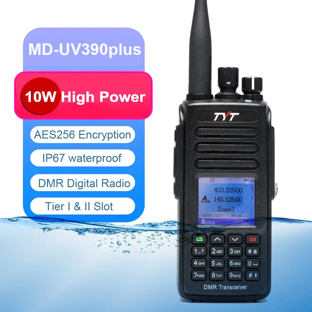 NEW 10W TYT MD-UV390 PLUS AES256 Encryption DMR Digital Radio IP67 Waterproof Dual Band 136-174 ...