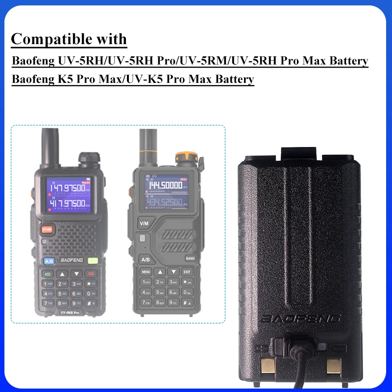 Baofeng UV-5RH Pro Walkie Talkie Battery Type-C USB C Charging 3800MAH BL-5RH DC 7.4V UV-5RM UV ...