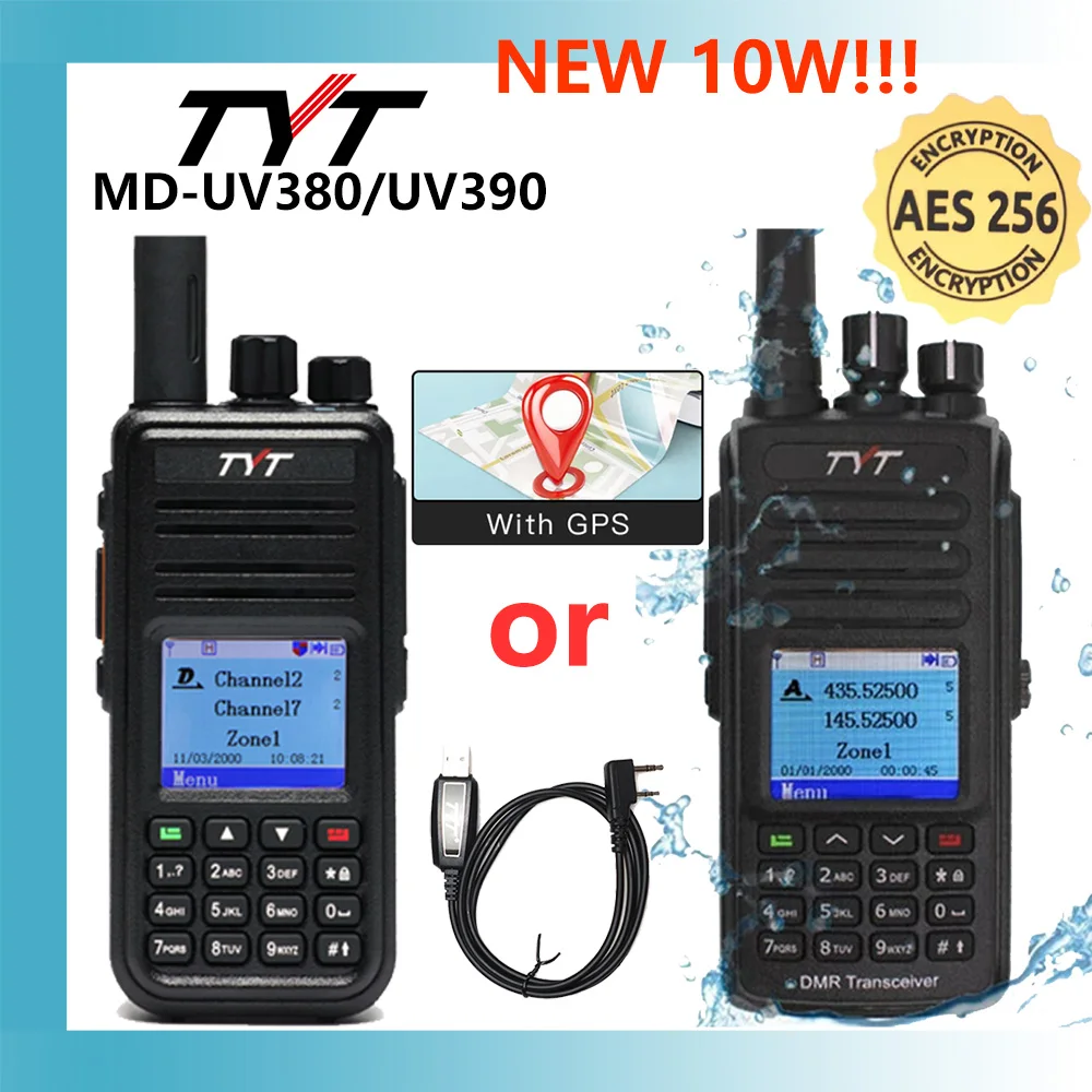 TYT NEW AES256 Encryption MD-UV380/390 Digital Walkie Talkie VHF UHF Dual Band Waterproof Radio ...