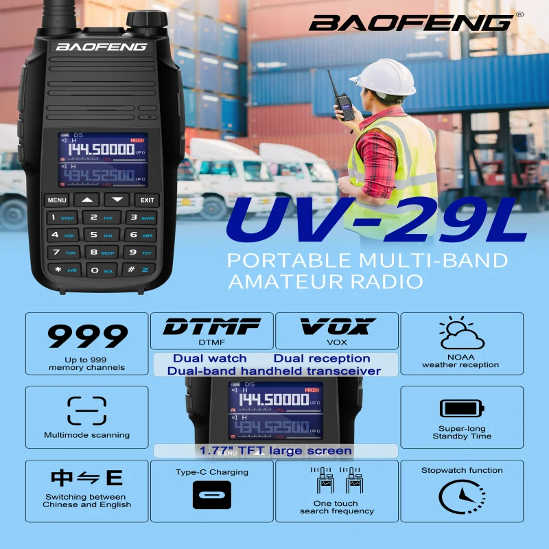 Baofeng UV-29 Pro Max Three Bands Type-C Charging FM Radio 220-260mhz ...