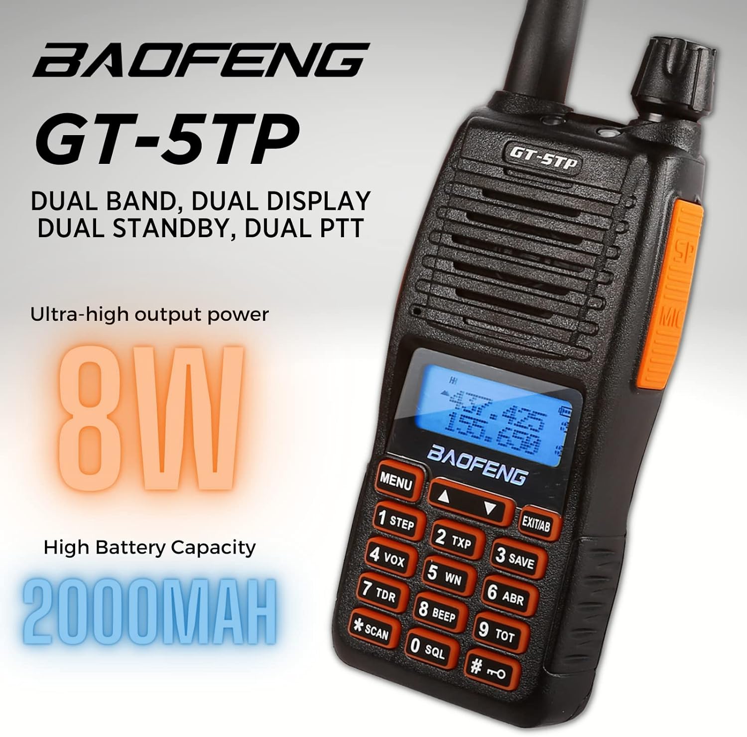 Baofeng GT-5TP Triple Output Power 1/4/8W Dual Band Portable Radio