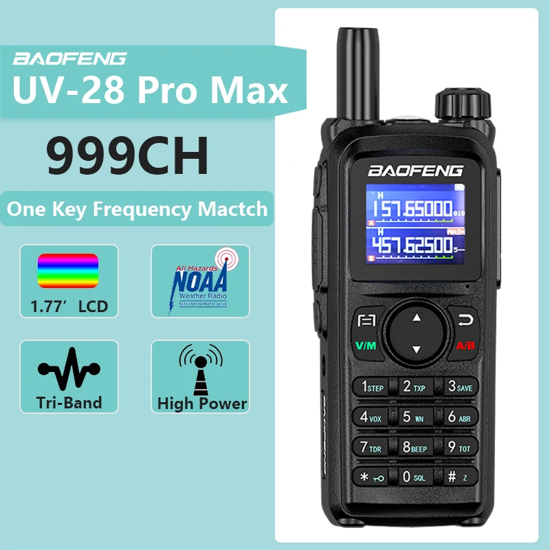 UV-28 Pro Max Baofeng UV 28 Walkie Talkies 5-10km 10W Tri Band USB C Charging NOAA 999CH UV-28L ...