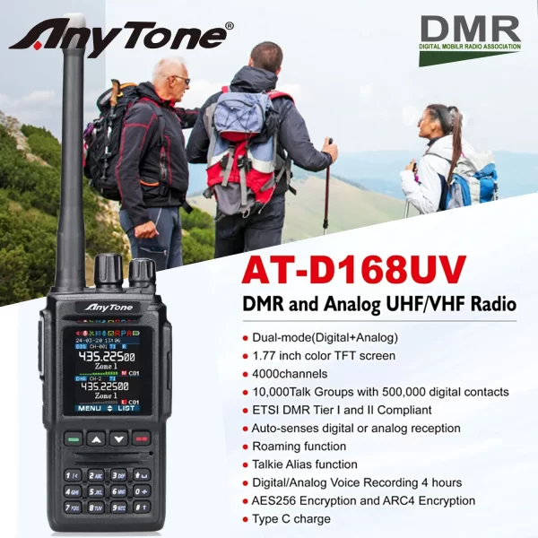 Anytone AT-D168UV AES256 Encryption DMR Digital and Analog Dual Band FM ...
